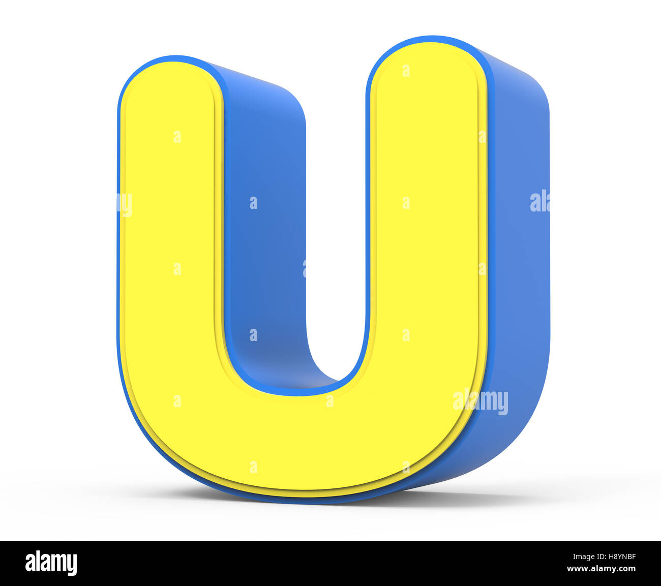 right leaning 3d rendering cute yellow letter U isolated white ...