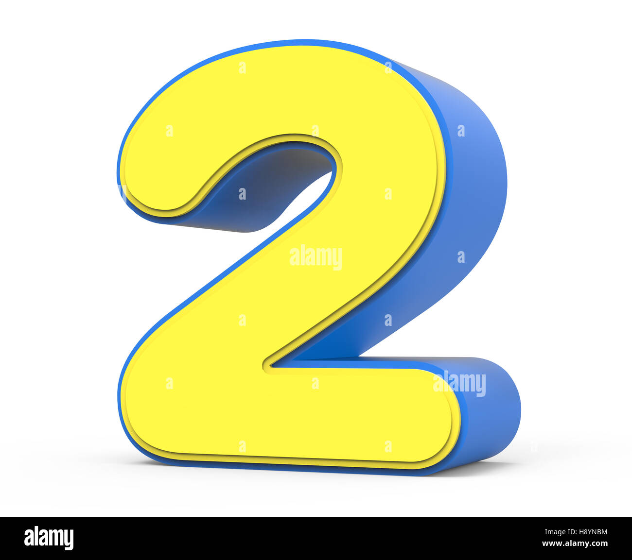 right leaning 3d rendering cute yellow number 2 isolated white ...