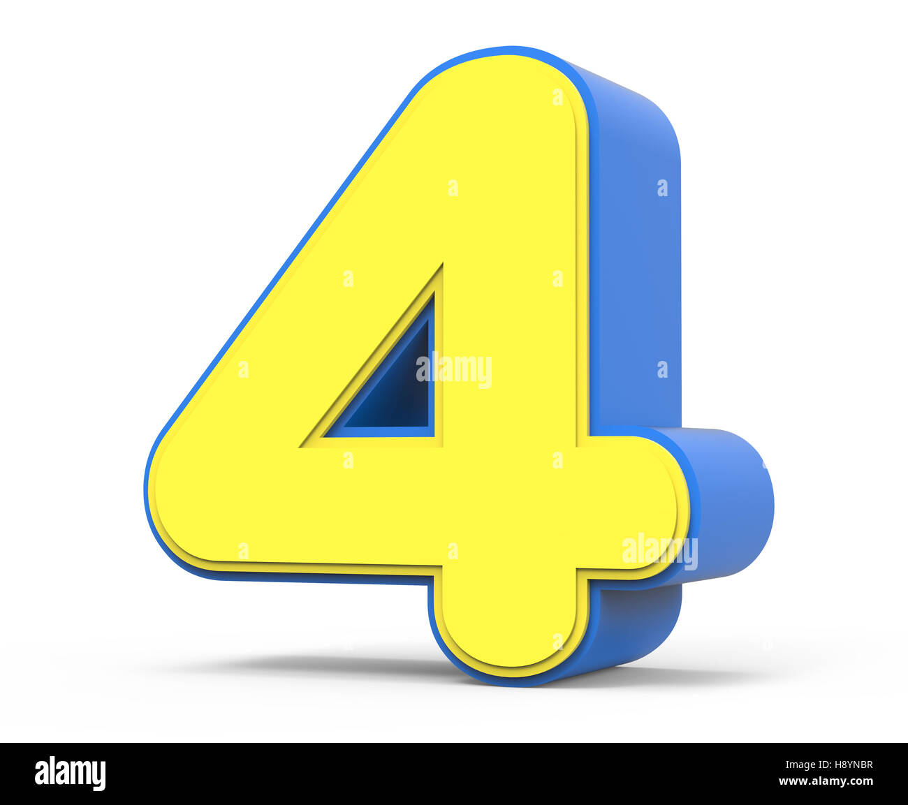 right leaning 3d rendering cute yellow number 4 isolated white ...