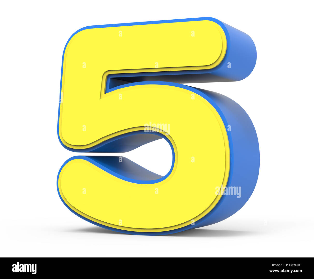 right leaning 3d rendering cute yellow number 5 isolated white ...