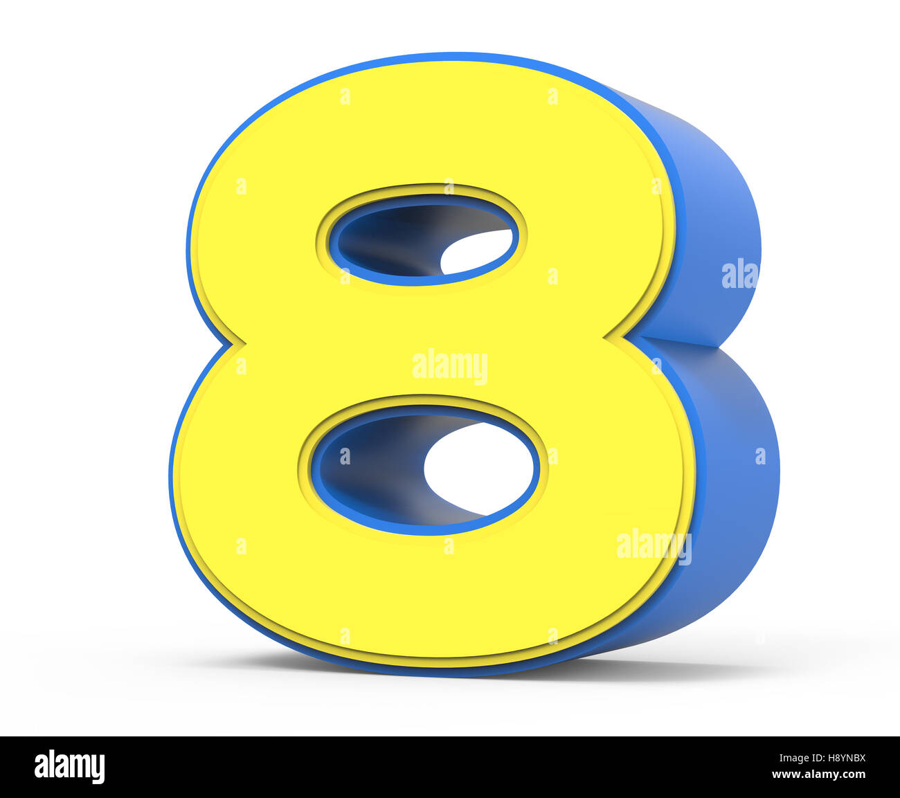 right leaning 3d rendering cute yellow number 8 isolated white ...