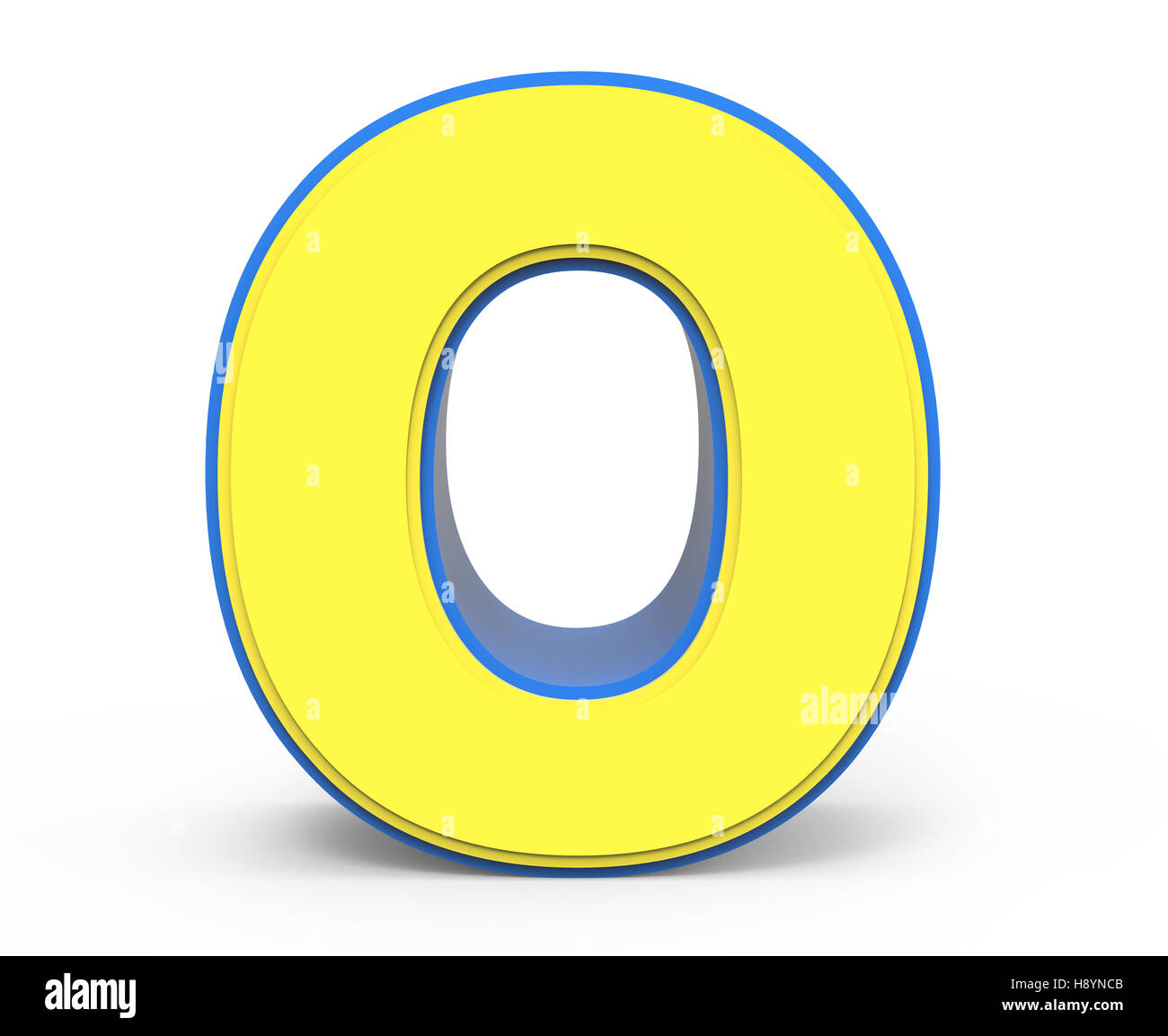 3d rendering cute yellow number 0 isolated white background, toylike ...