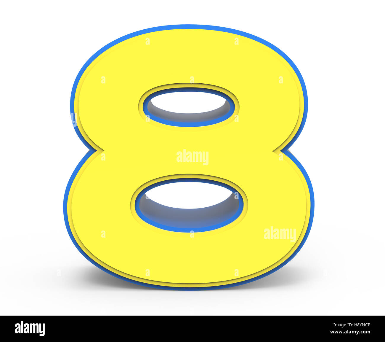 3d rendering cute yellow number 8 isolated white background, toylike ...