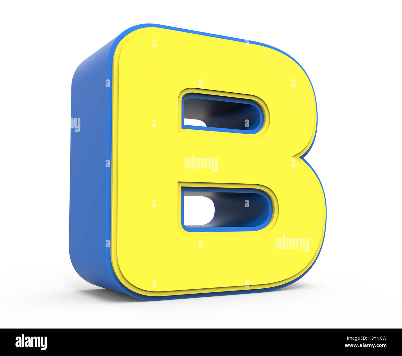 3d rendering cute yellow letter B isolated white background, toylike ...