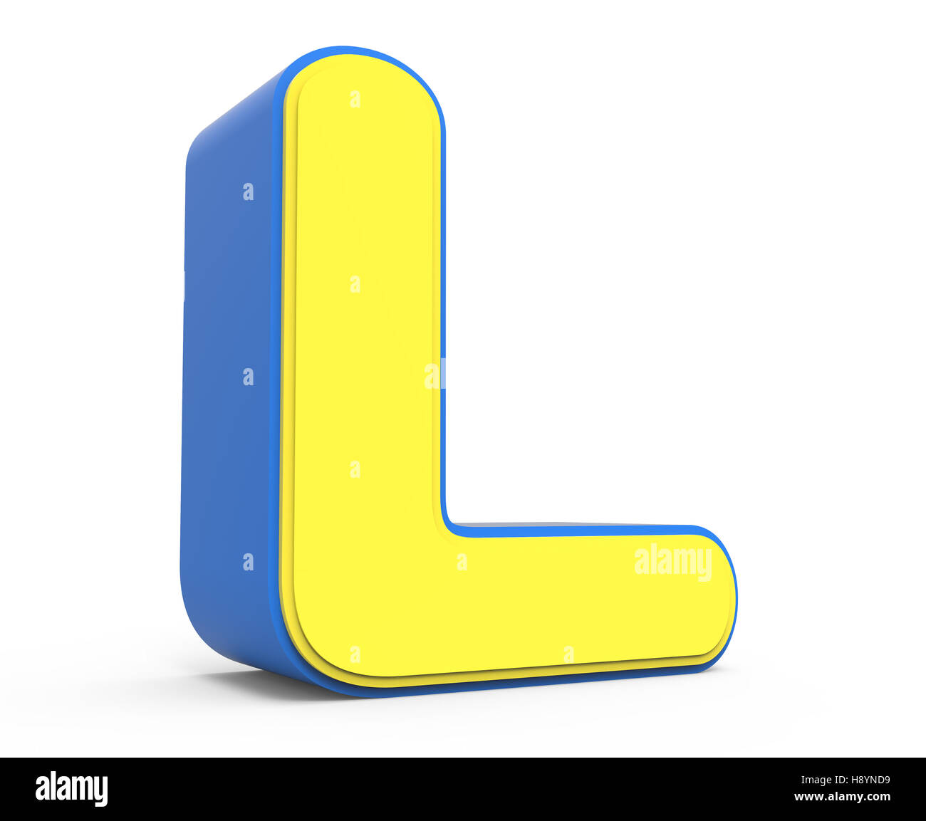 3d rendering cute yellow letter L isolated white background, toylike ...
