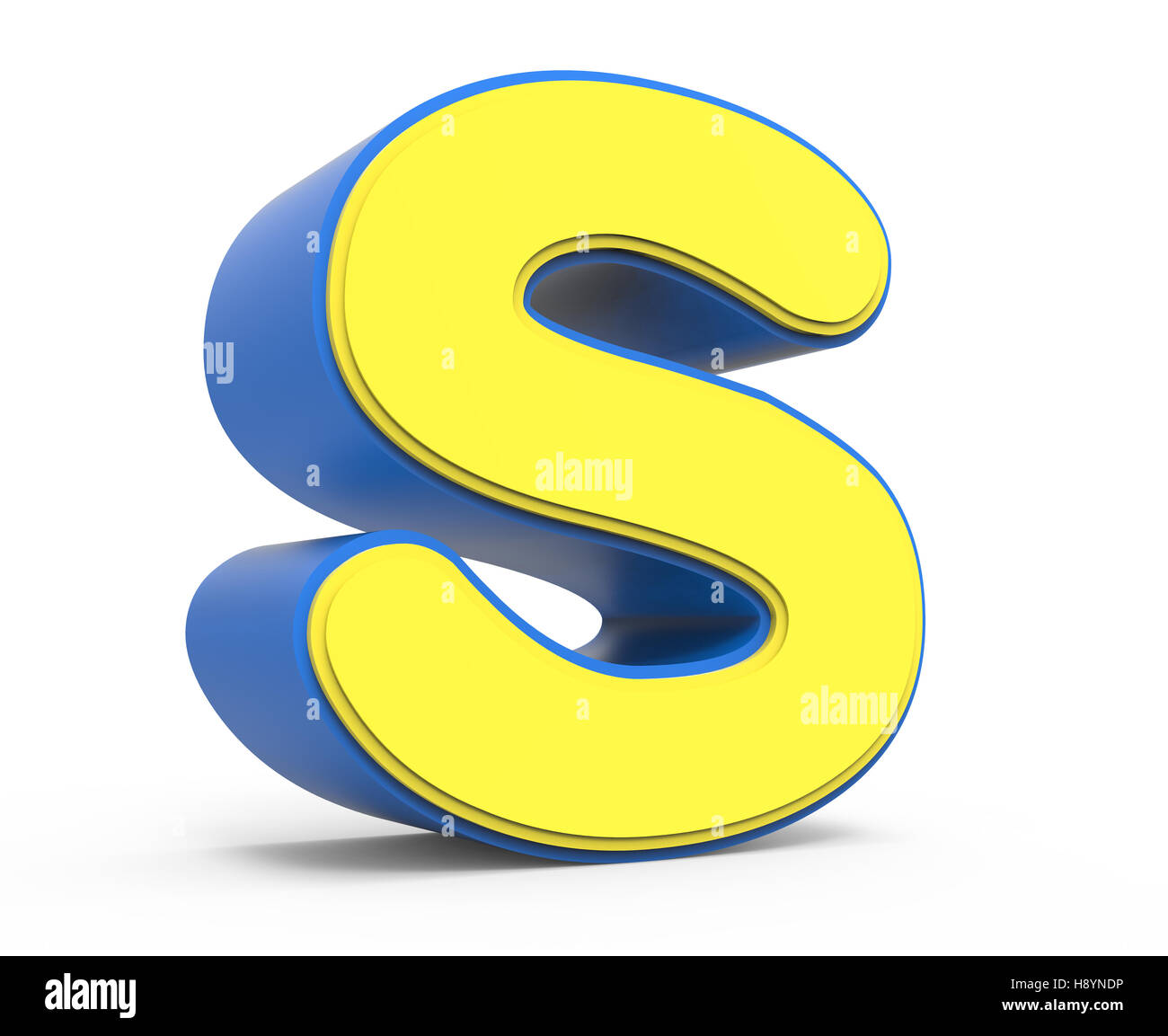 3d rendering cute yellow letter S isolated white background, toylike ...