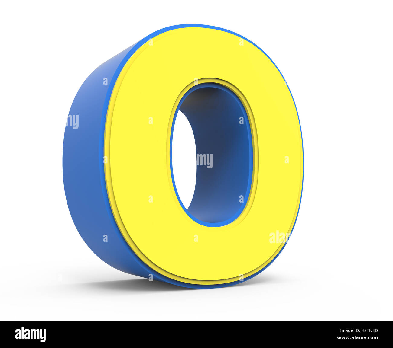 3d rendering cute yellow number 0 isolated white background, toylike ...