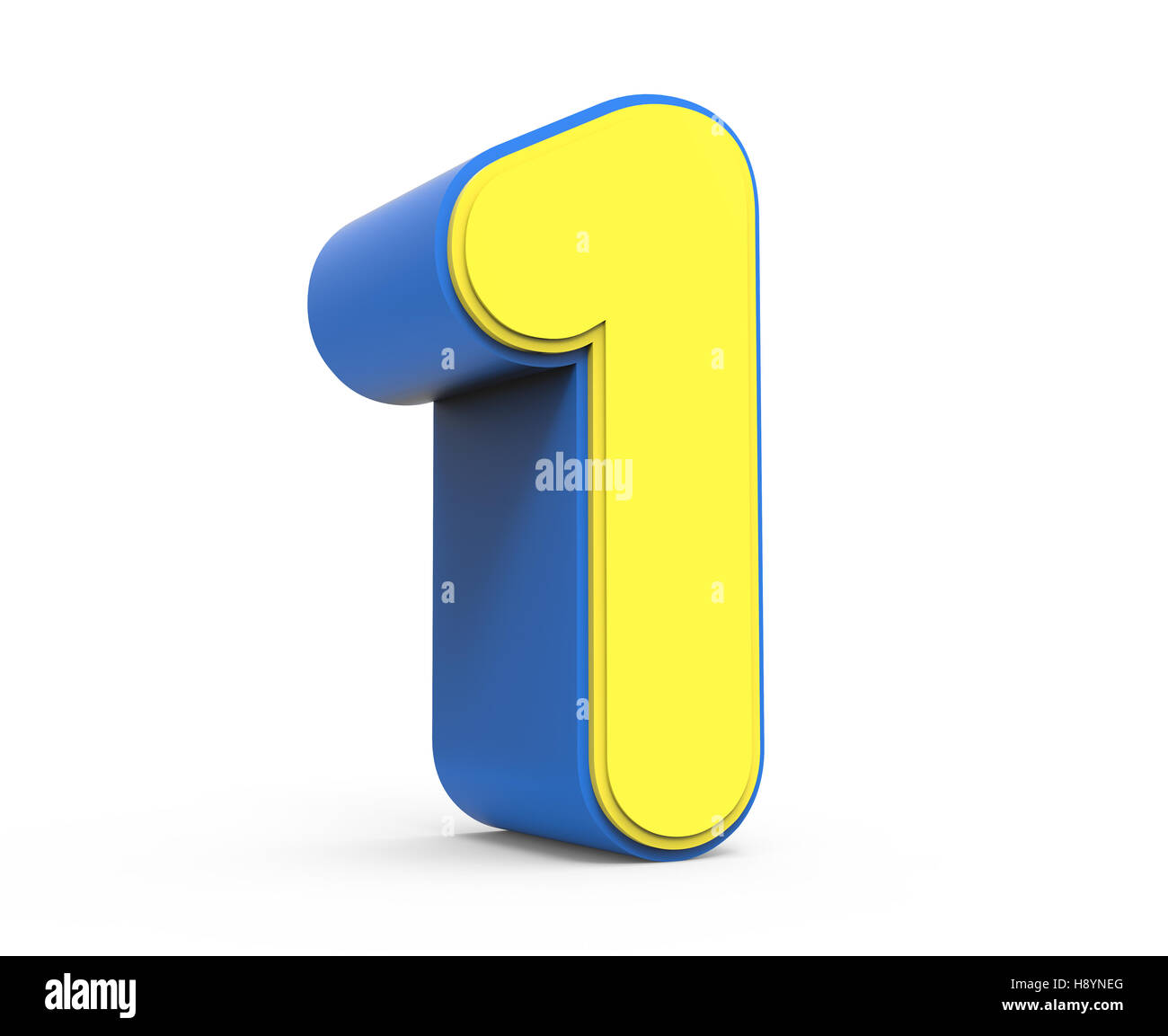 3d rendering cute yellow number 1 isolated white background, toylike ...