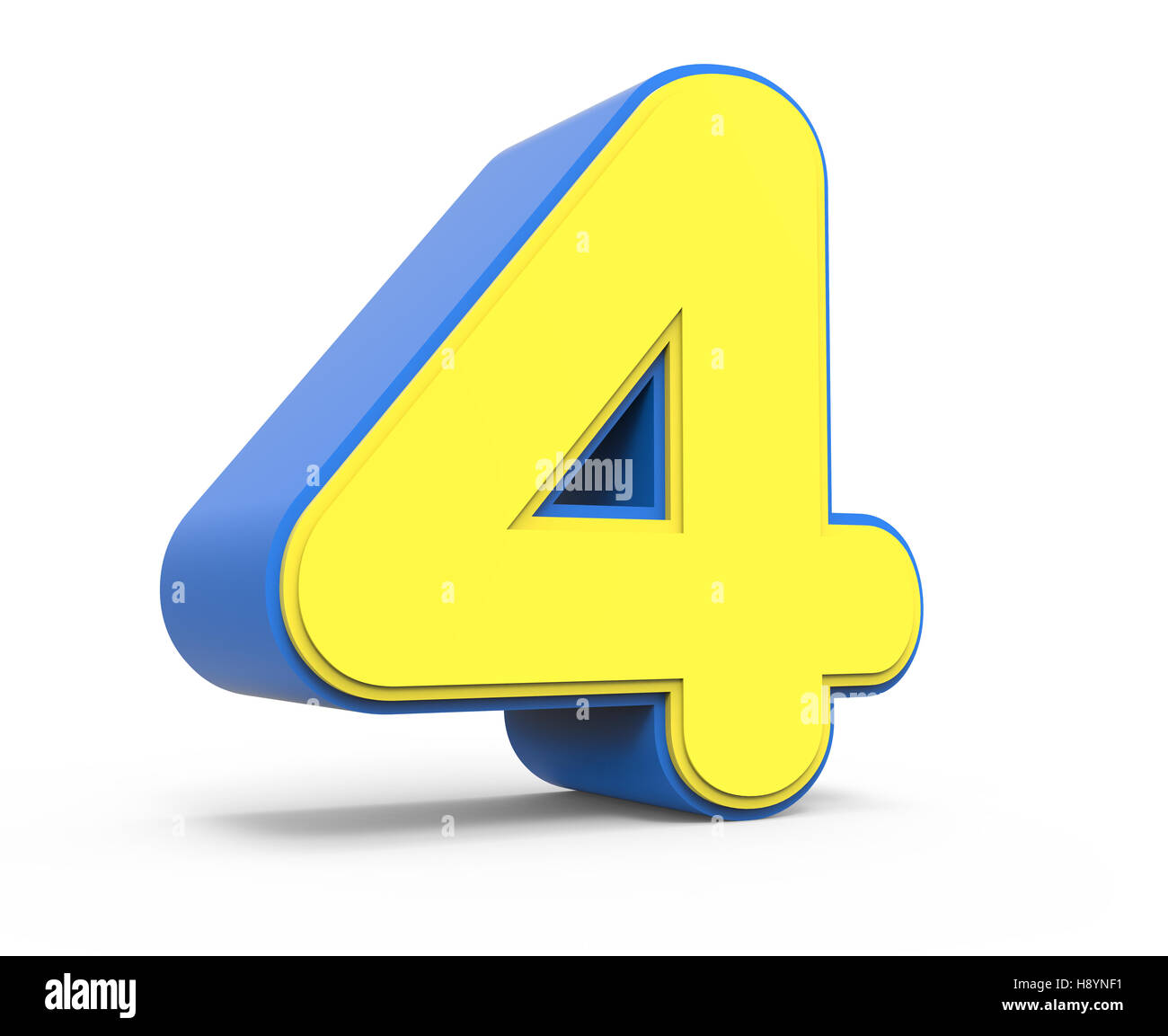 3d rendering cute yellow number 4 isolated white background, toylike ...