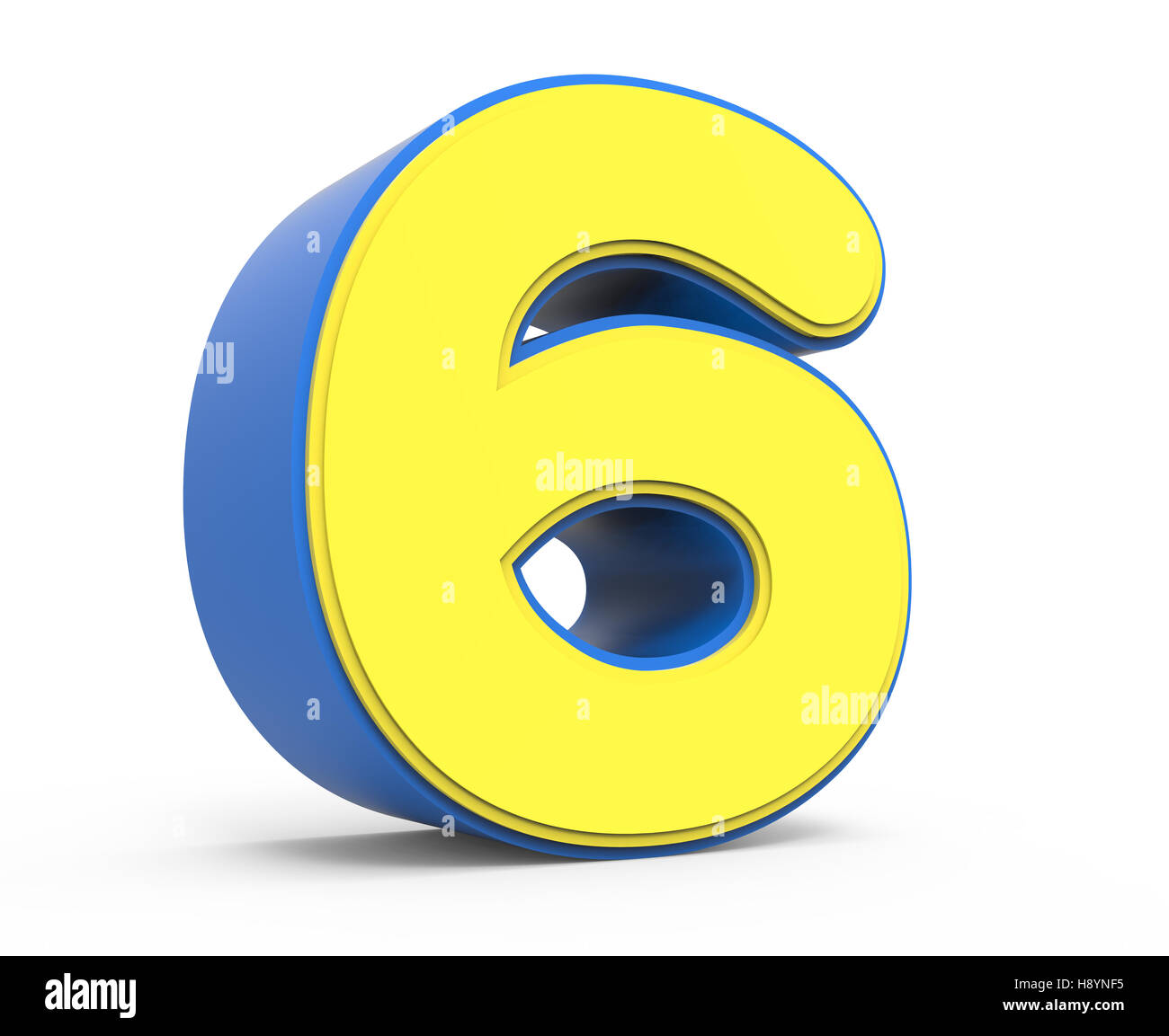 3d rendering cute yellow number 6 isolated white background, toylike ...