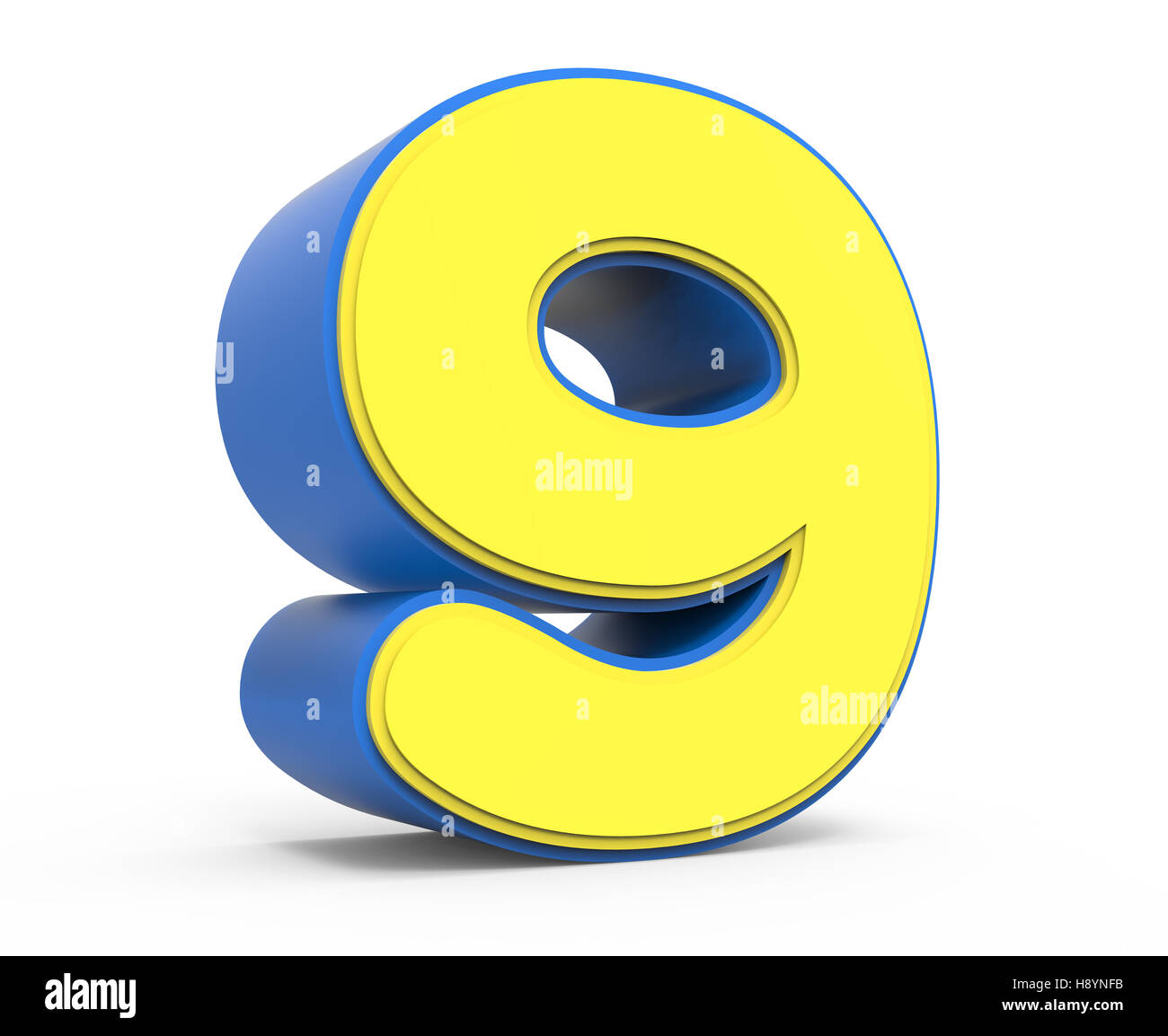3d rendering cute yellow number 9 isolated white background, toylike ...