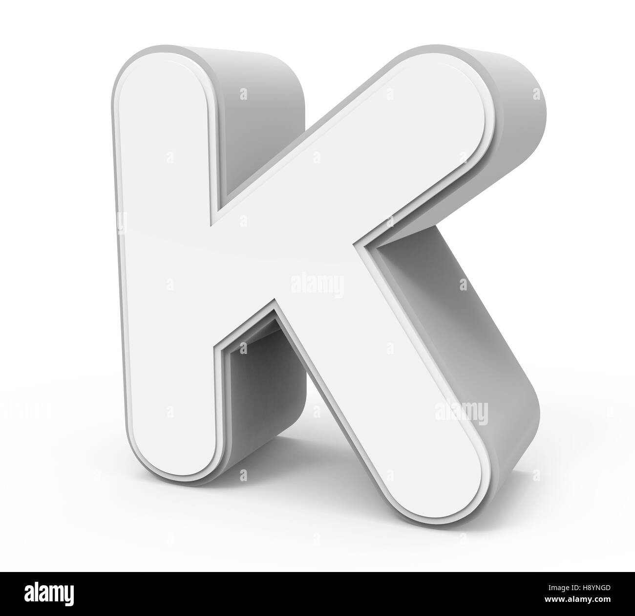 right tilt white letter K, 3D rendering graphic isolated on white ...