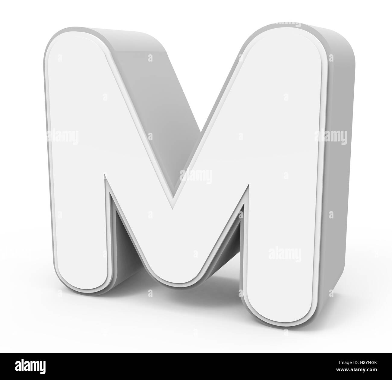 right tilt white letter M, 3D rendering graphic isolated on white ...