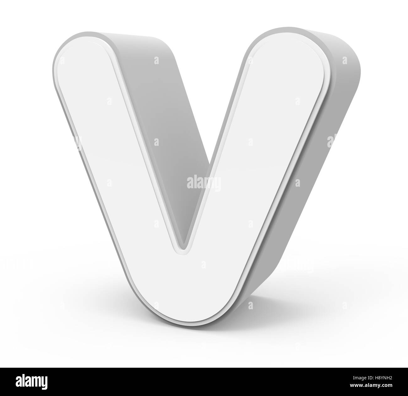 right tilt white letter V, 3D rendering graphic isolated on white ...