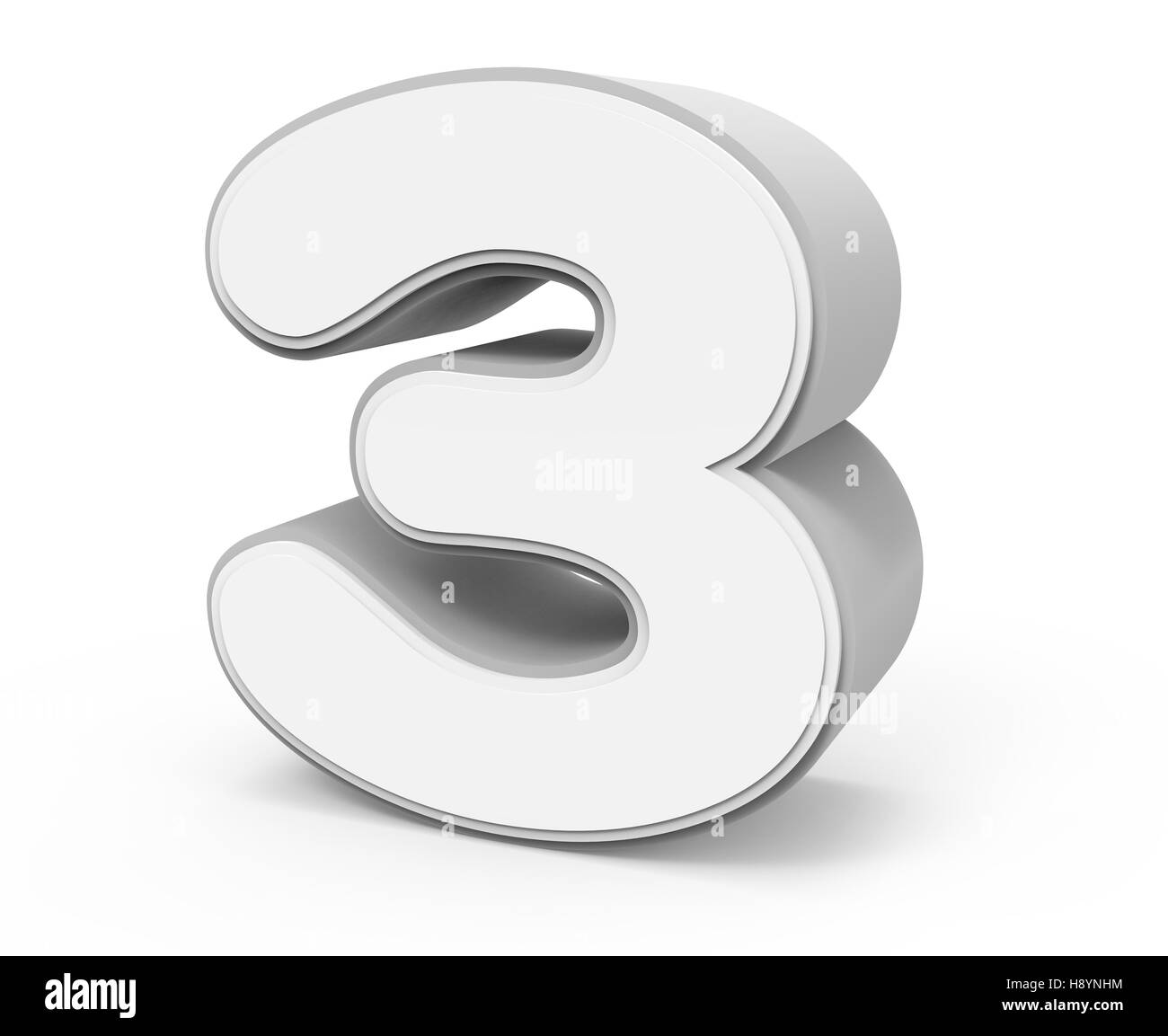 right tilt white number 3, 3D rendering graphic isolated on white ...