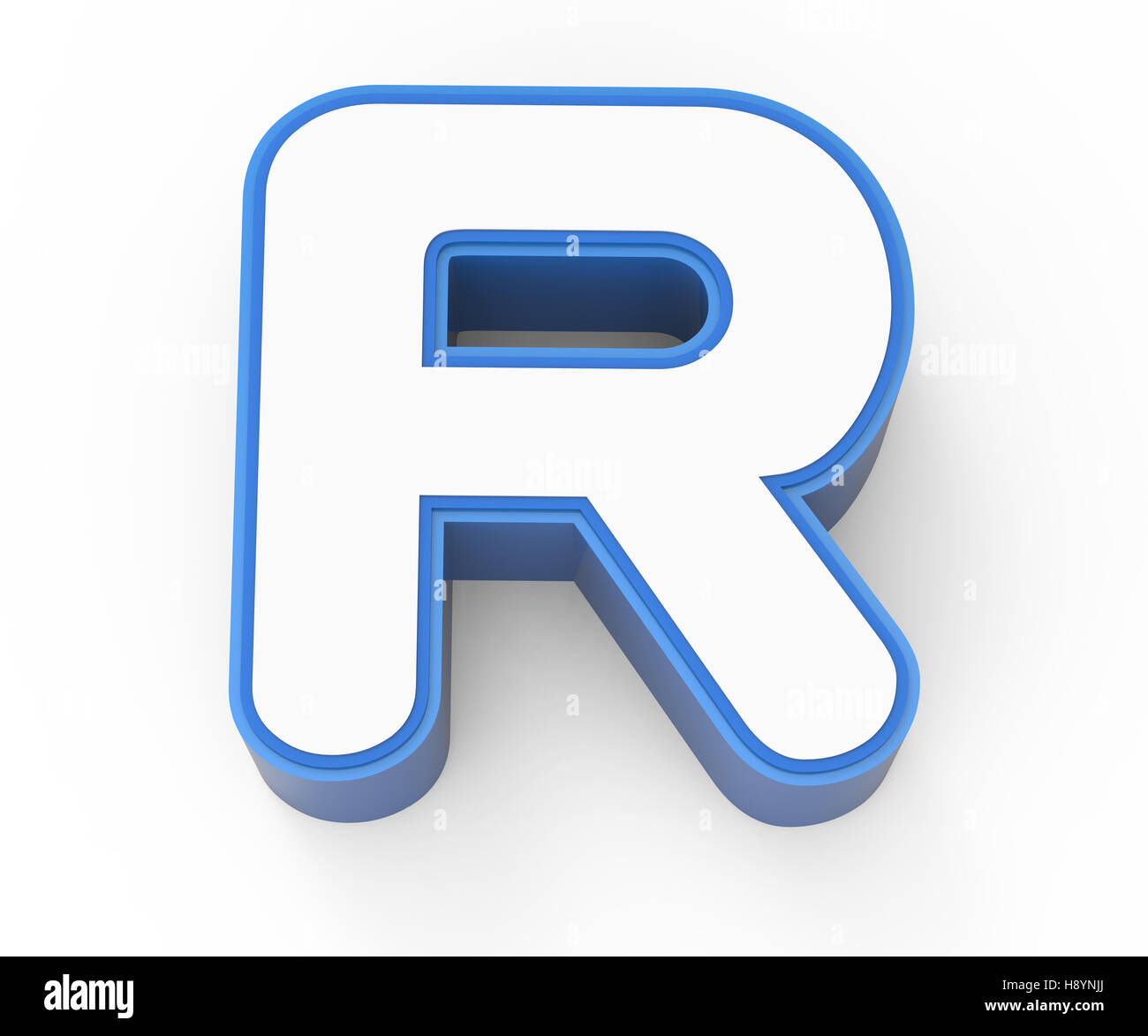 blue framed white letter R, 3D rendering graphic isolated on white ...