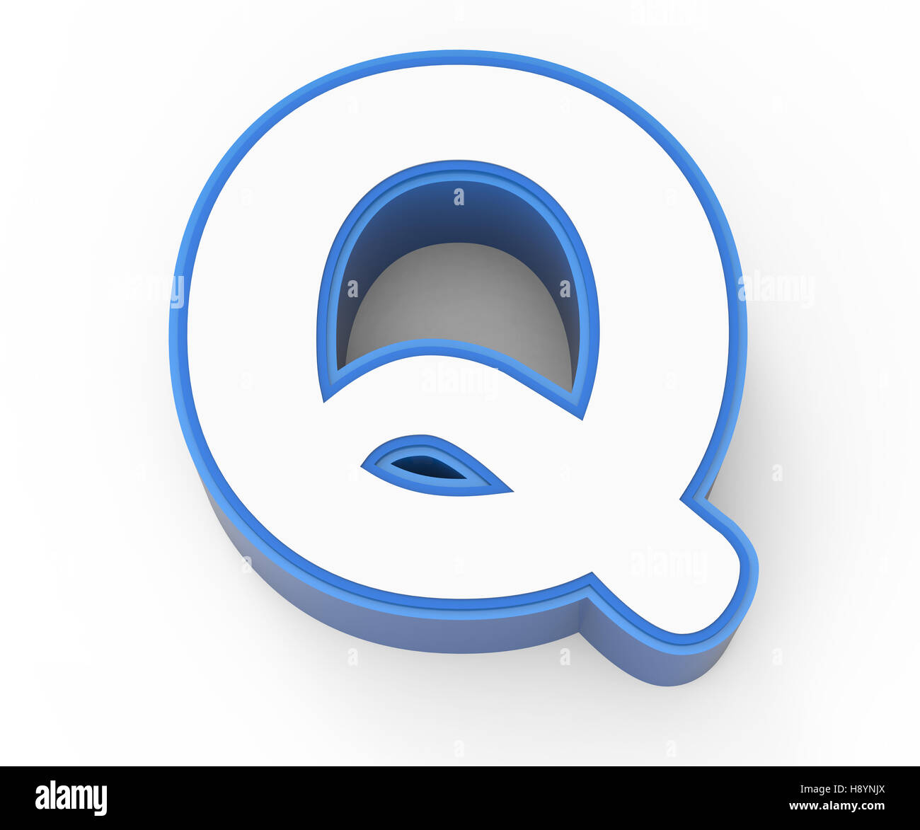 blue framed white letter Q, 3D rendering graphic isolated on white ...