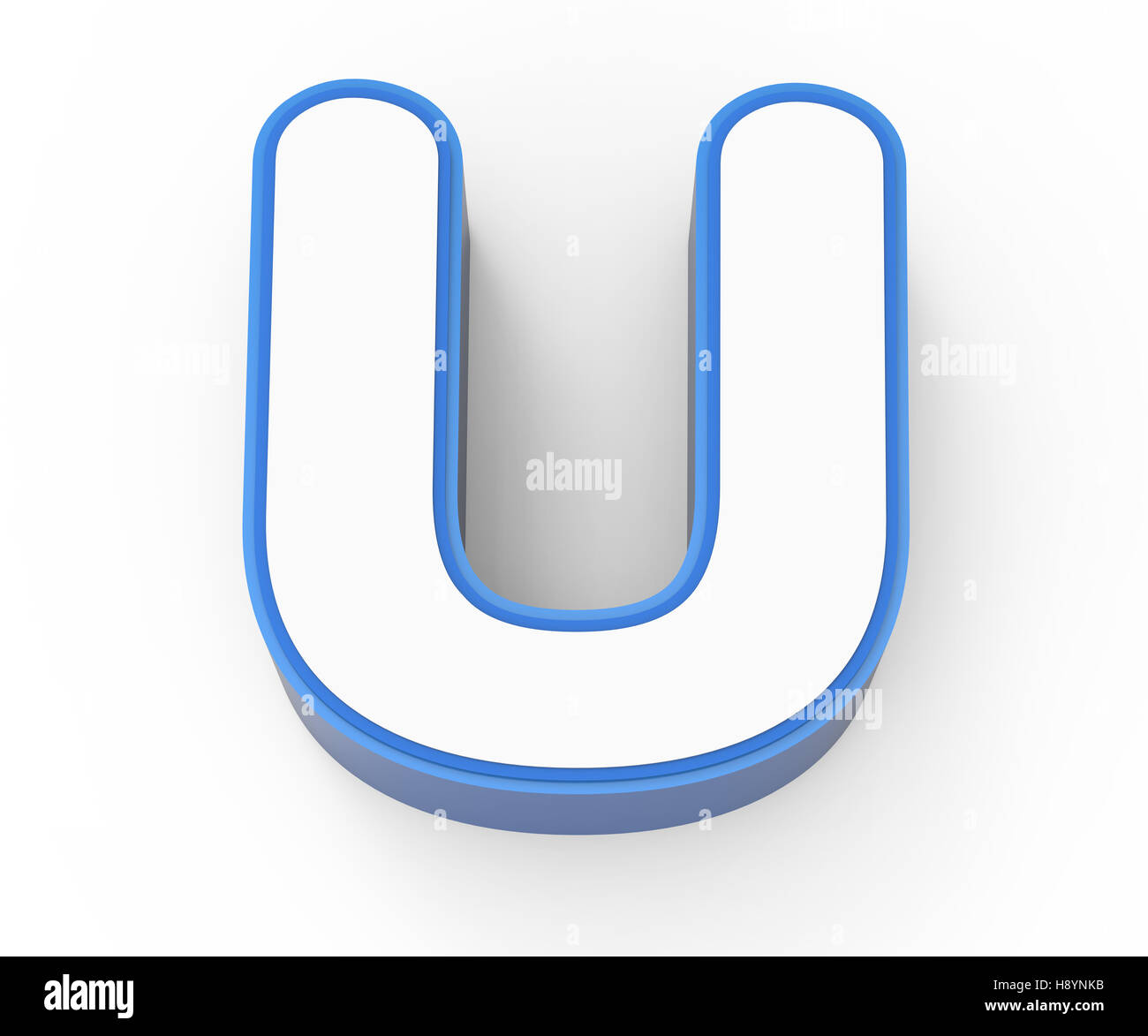 blue framed white letter U, 3D rendering graphic isolated on white ...