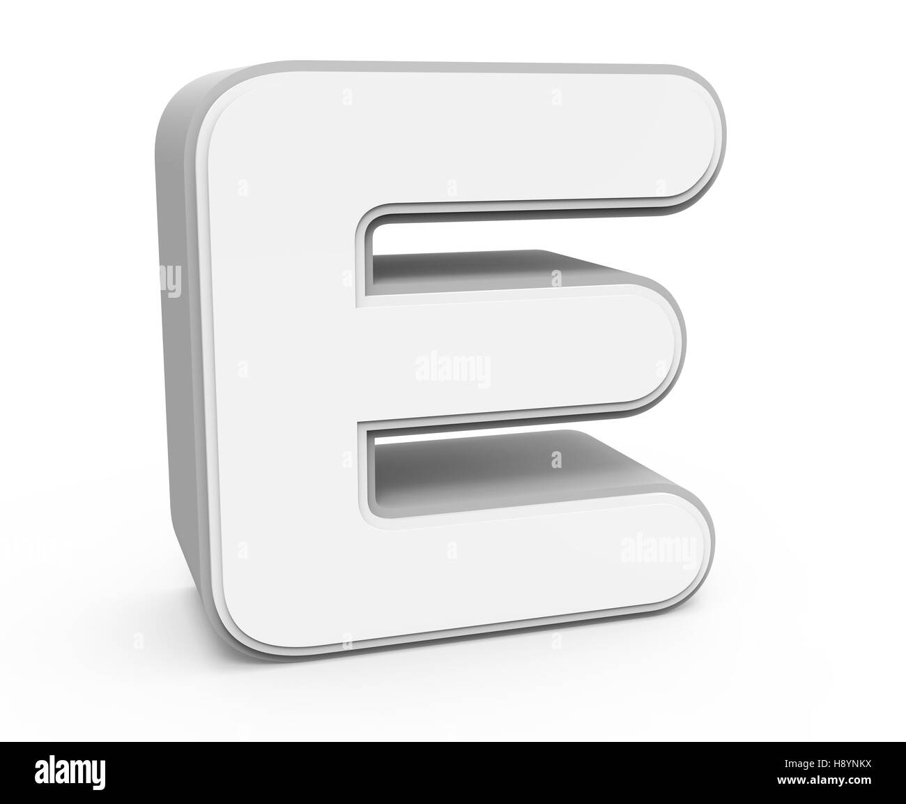 left tilt white letter E, 3D rendering graphic isolated on white ...
