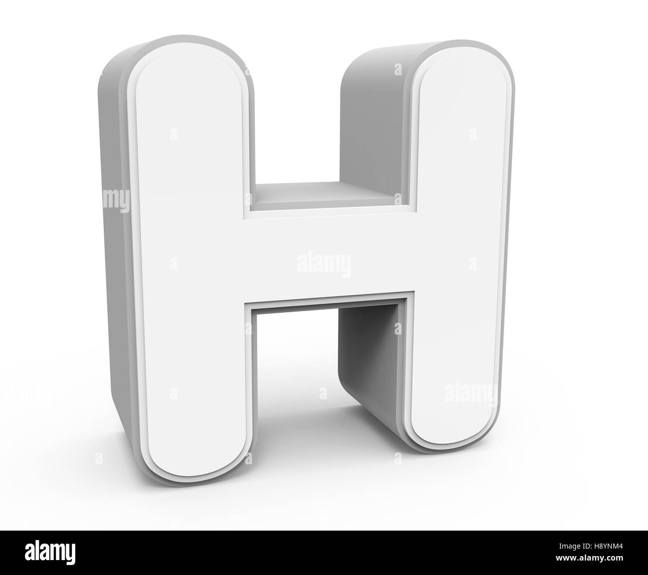 left tilt white letter H, 3D rendering graphic isolated on white ...