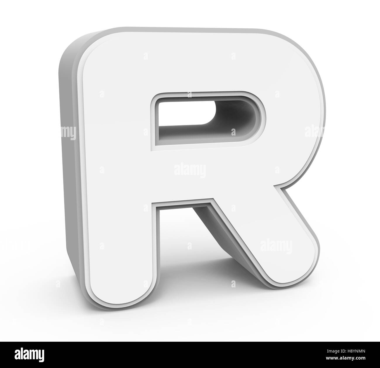 left tilt white letter R, 3D rendering graphic isolated on white ...