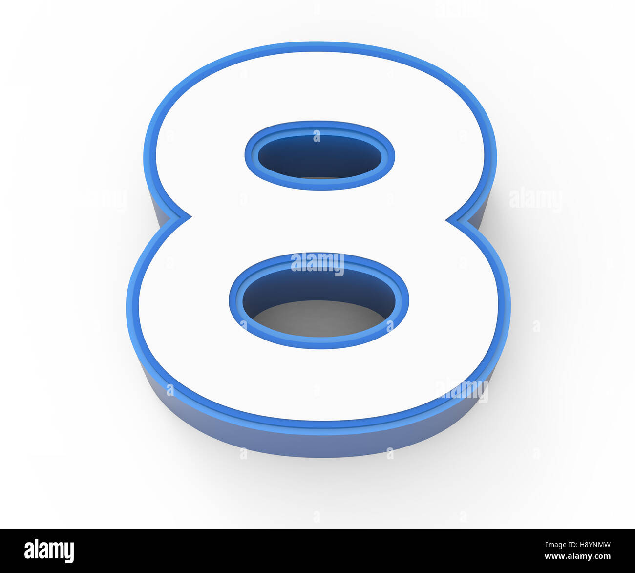 blue framed white number 8, 3D rendering graphic isolated on white ...