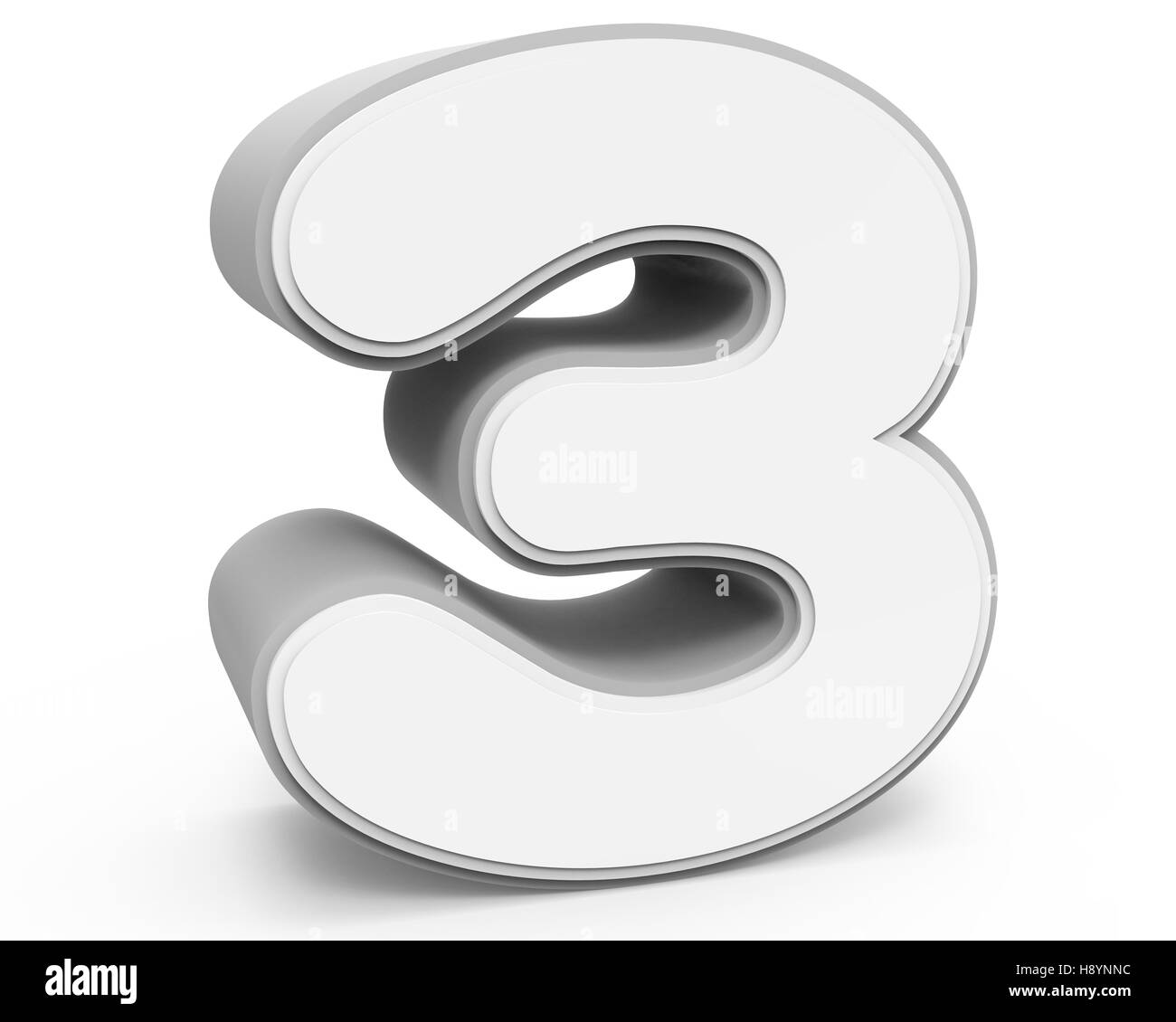 left tilt gray number 3, 3D rendering graphic isolated on white ...