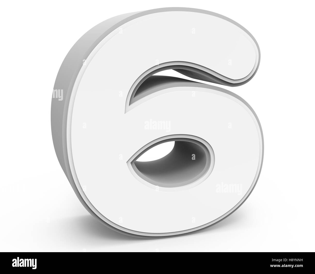 left tilt white number 6, 3D rendering graphic isolated on white ...