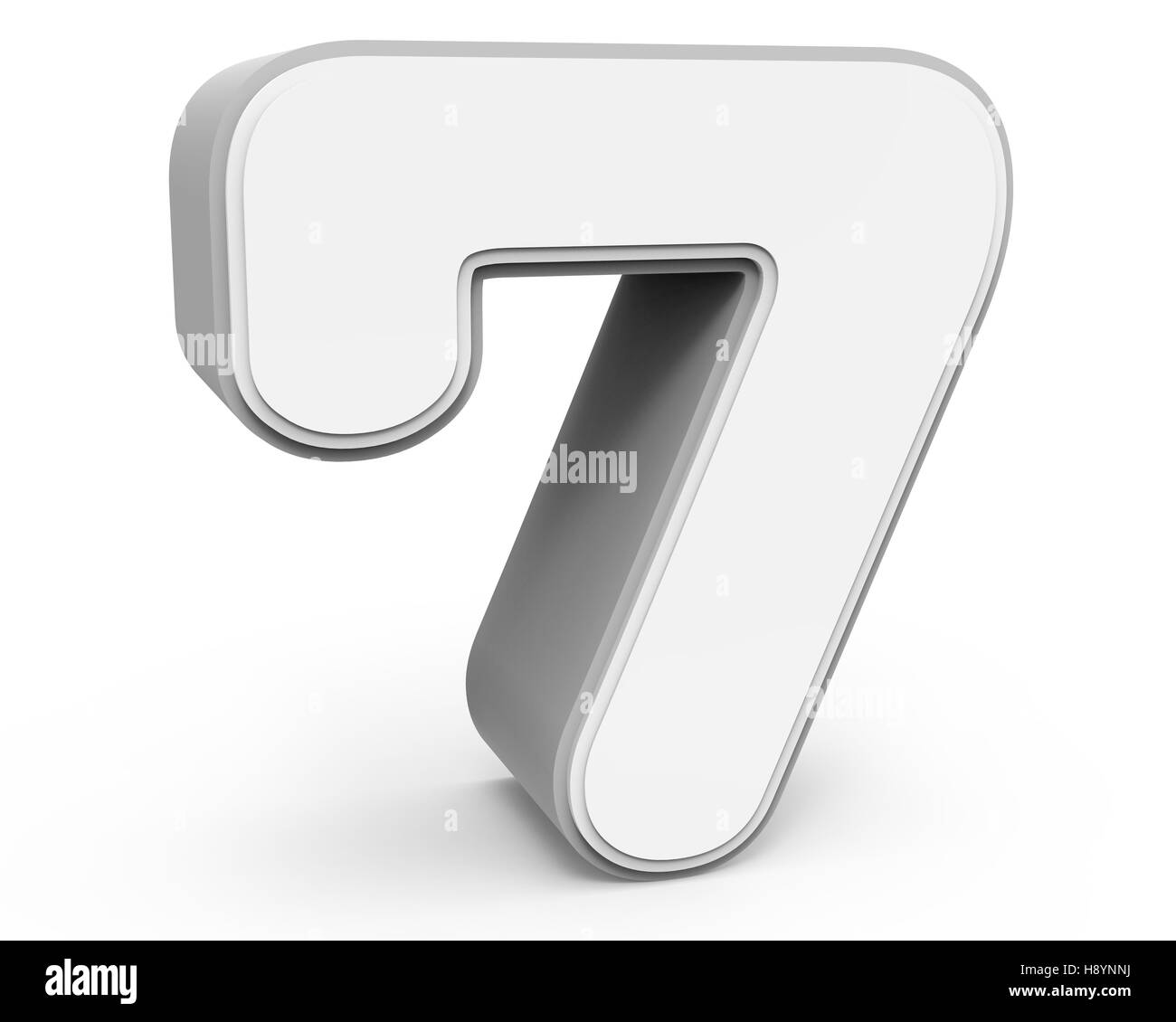 left tilt white number 7, 3D rendering graphic isolated on white ...