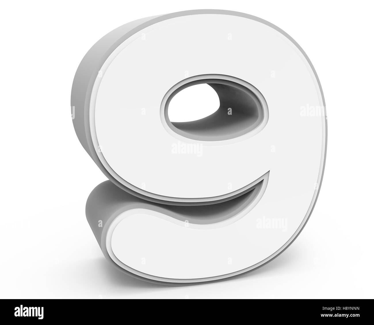 left tilt white number 9, 3D rendering graphic isolated on white ...