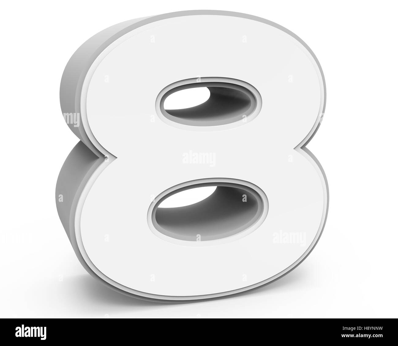 left tilt white number 8, 3D rendering graphic isolated on white ...