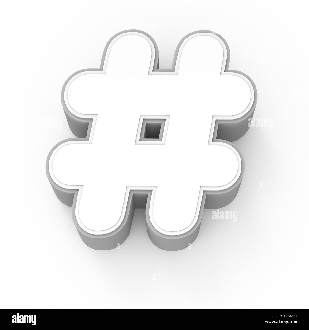 white hashtag mark, 3D rendering graphic isolated on white background ...