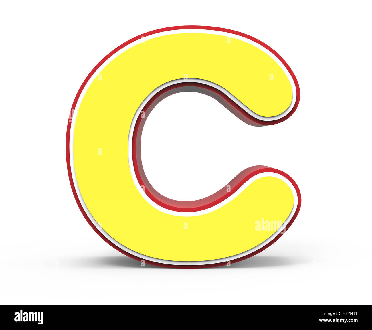 yellow letter C, 3D rendering graphic isolated on white background ...
