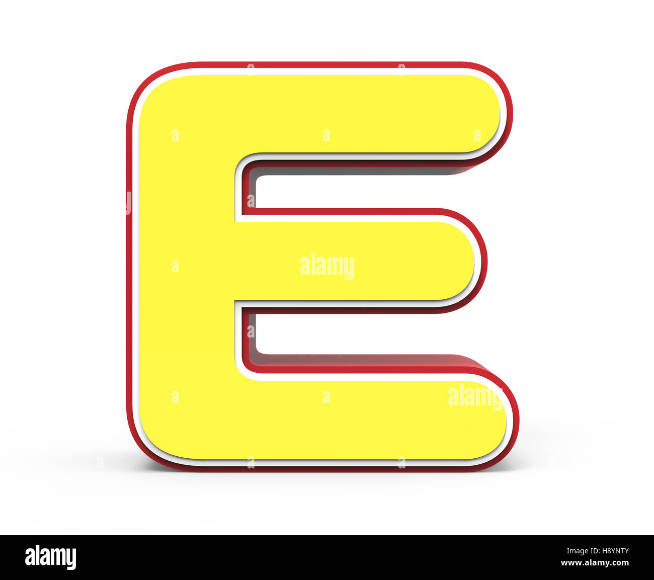 yellow letter E, 3D rendering graphic isolated on white background ...