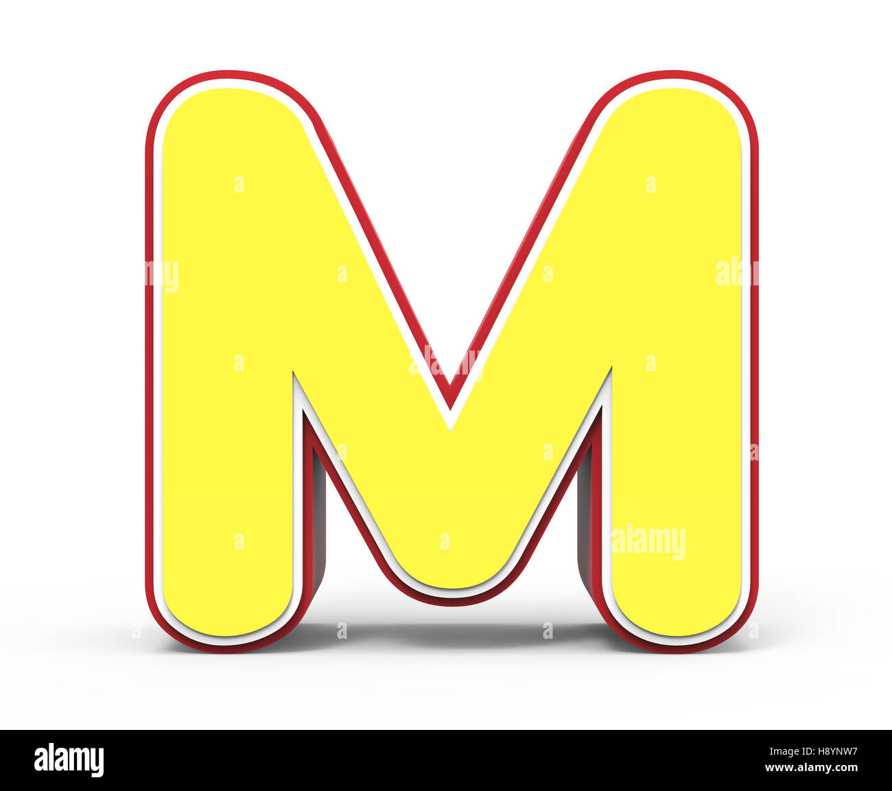 yellow letter M, 3D rendering graphic isolated on white background ...
