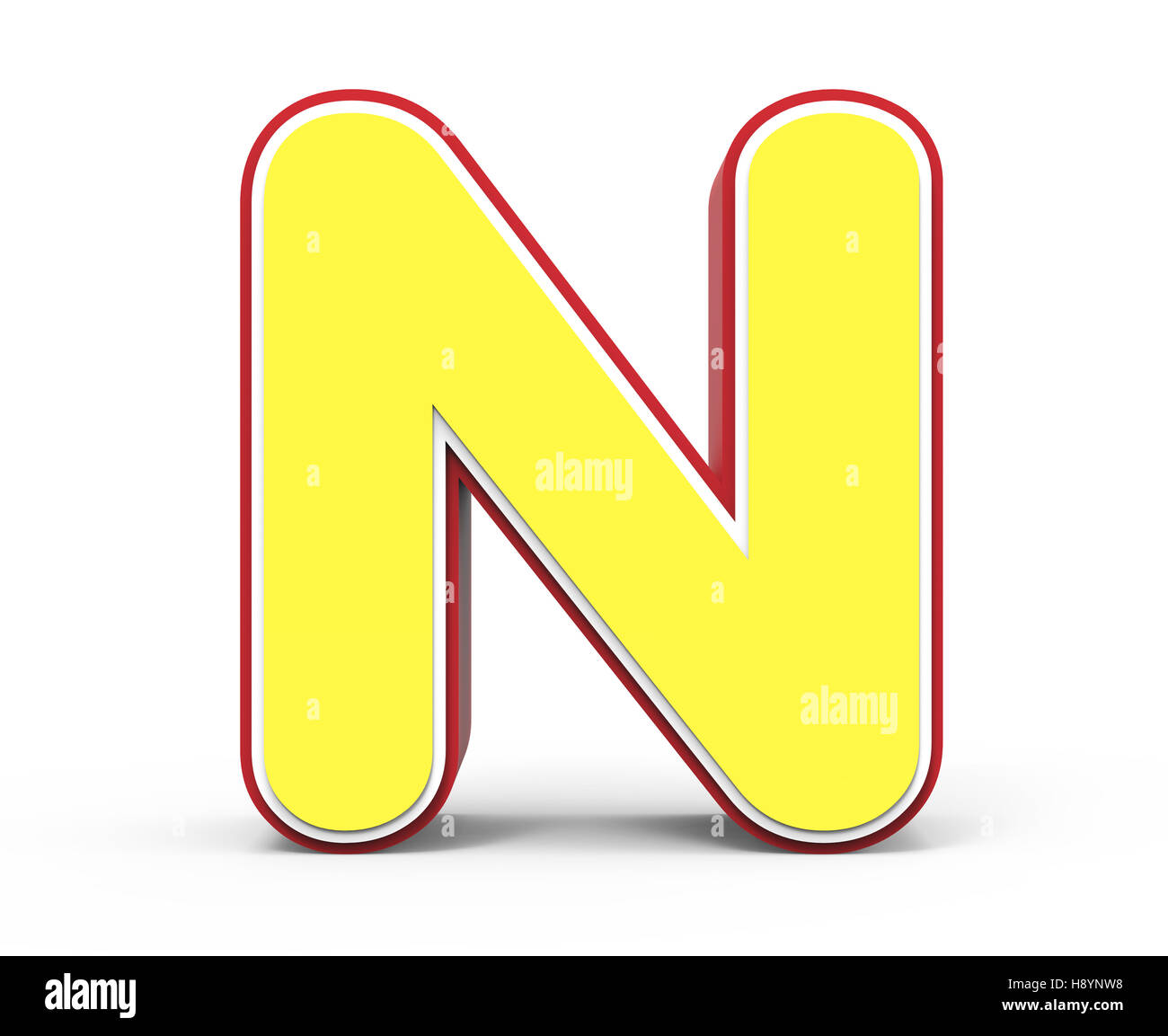 yellow letter N, 3D rendering graphic isolated on white background ...