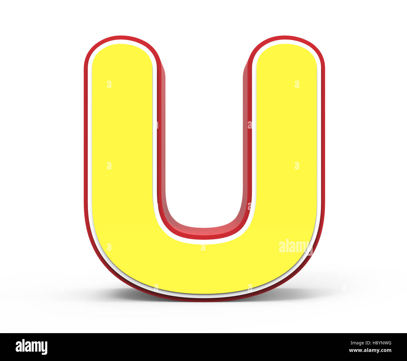 yellow letter U, 3D rendering graphic isolated on white background ...