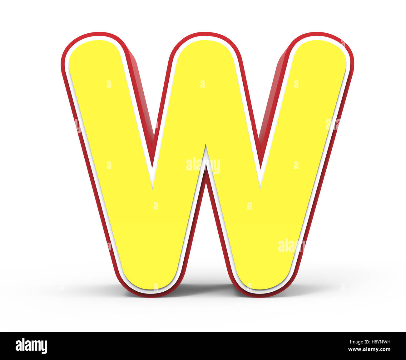 yellow letter W, 3D rendering graphic isolated on white background ...