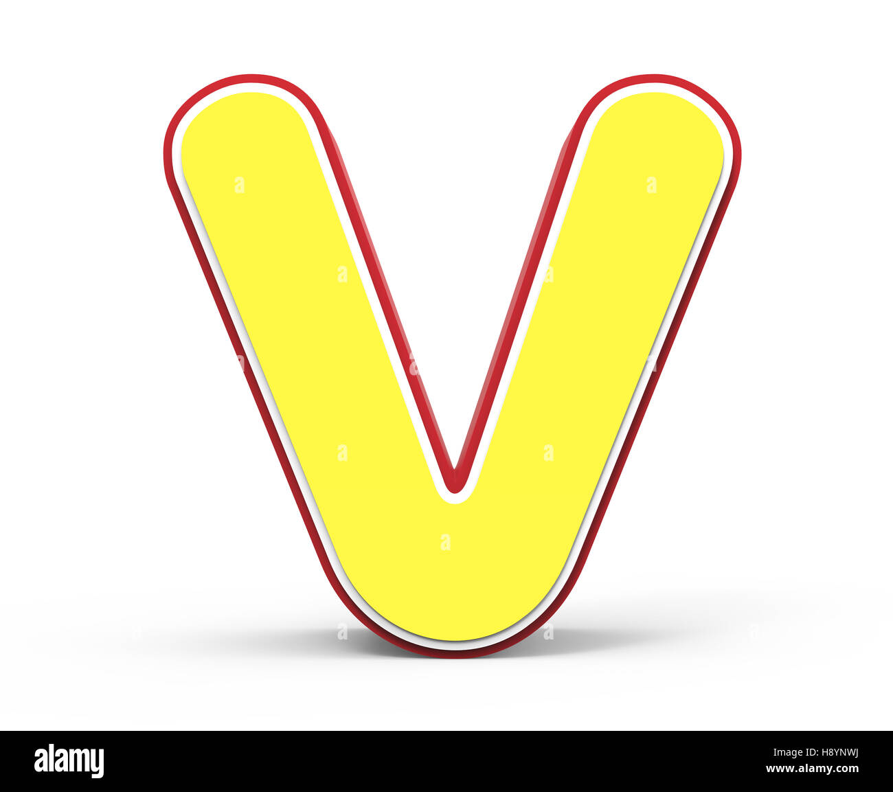 yellow letter V, 3D rendering graphic isolated on white background ...