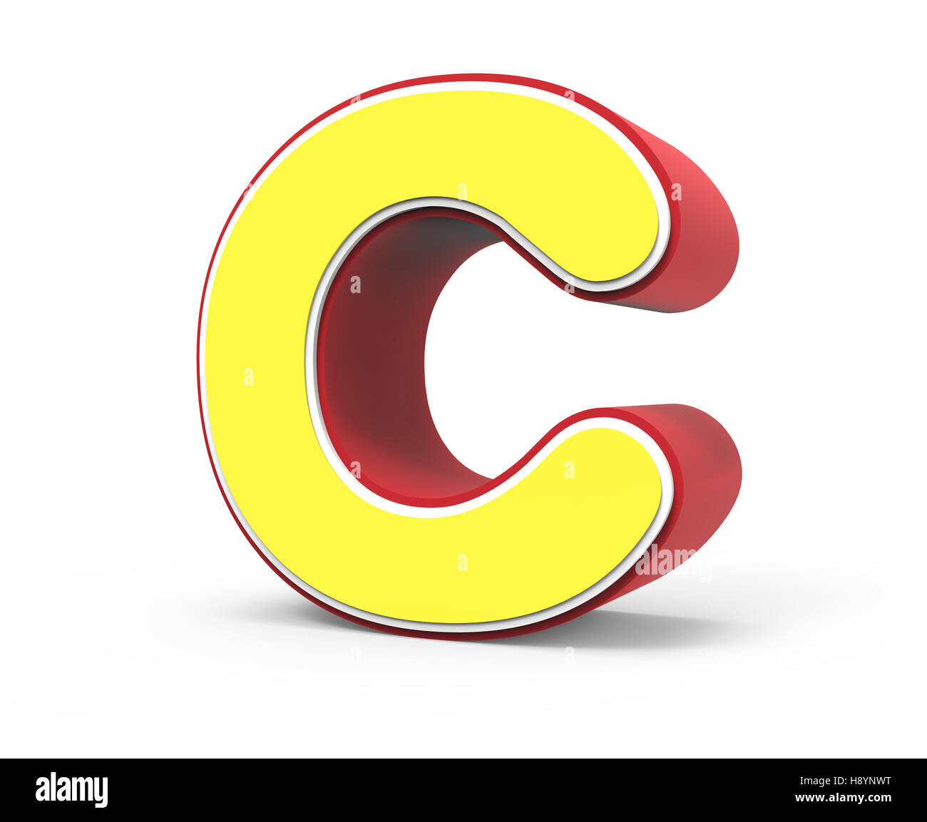 right tilt red framed yellow letter C, 3D rendering graphic isolated on ...