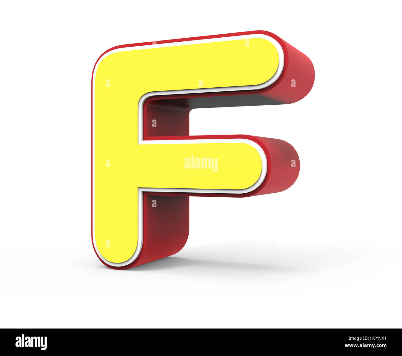 right tilt red framed yellow letter F, 3D rendering graphic isolated on ...