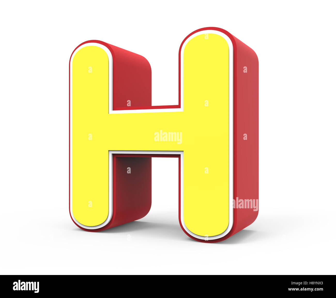 right tilt red framed yellow letter H, 3D rendering graphic isolated on ...