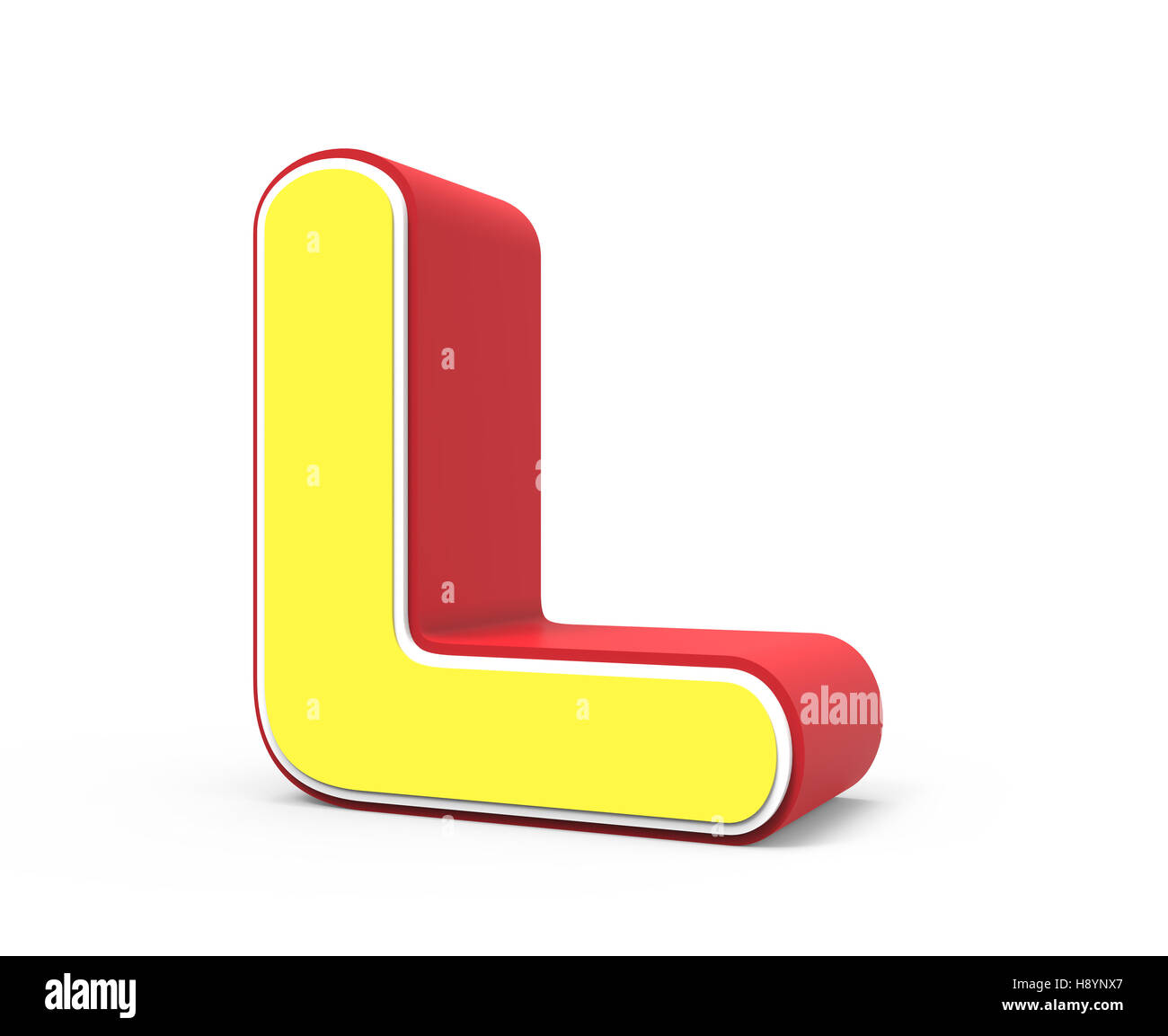 right tilt red framed yellow letter L, 3D rendering graphic isolated on ...