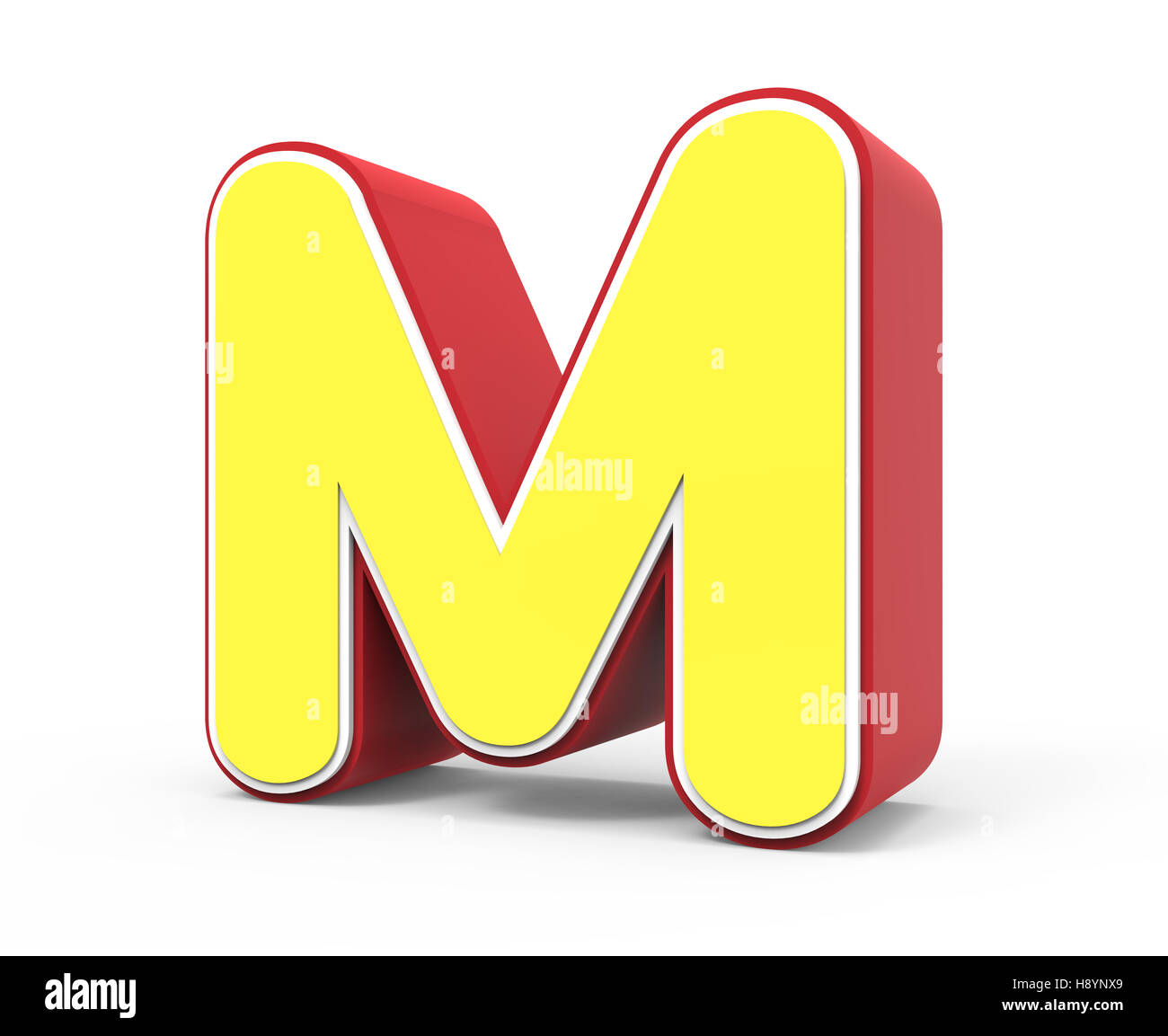 right tilt red framed yellow letter M, 3D rendering graphic isolated on ...
