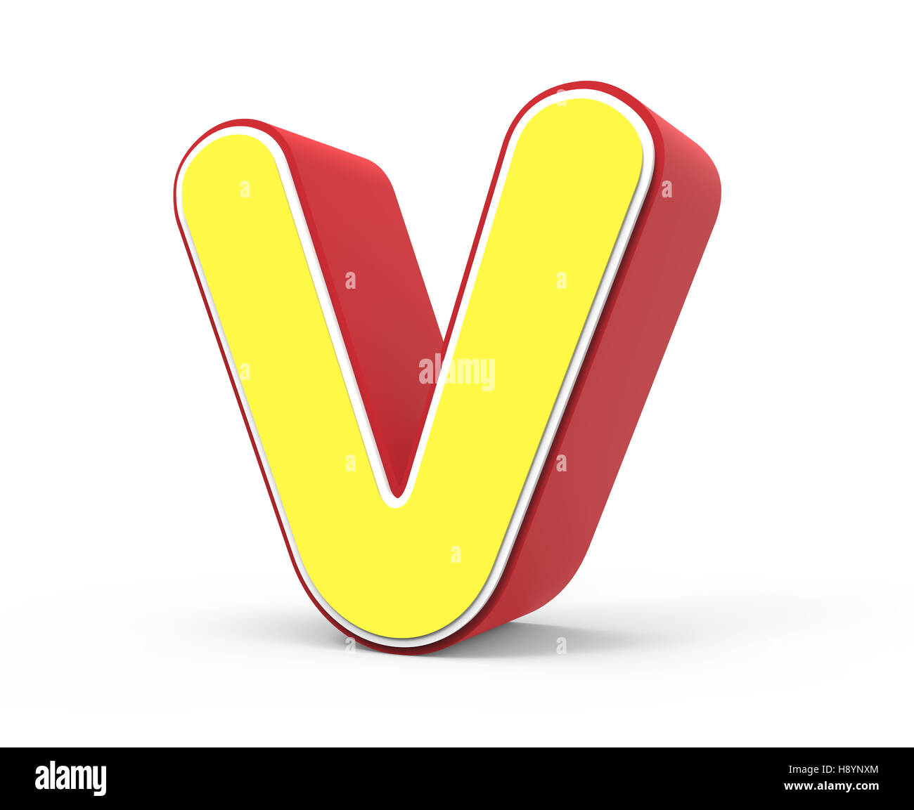 right tilt red framed yellow letter V, 3D rendering graphic isolated on ...