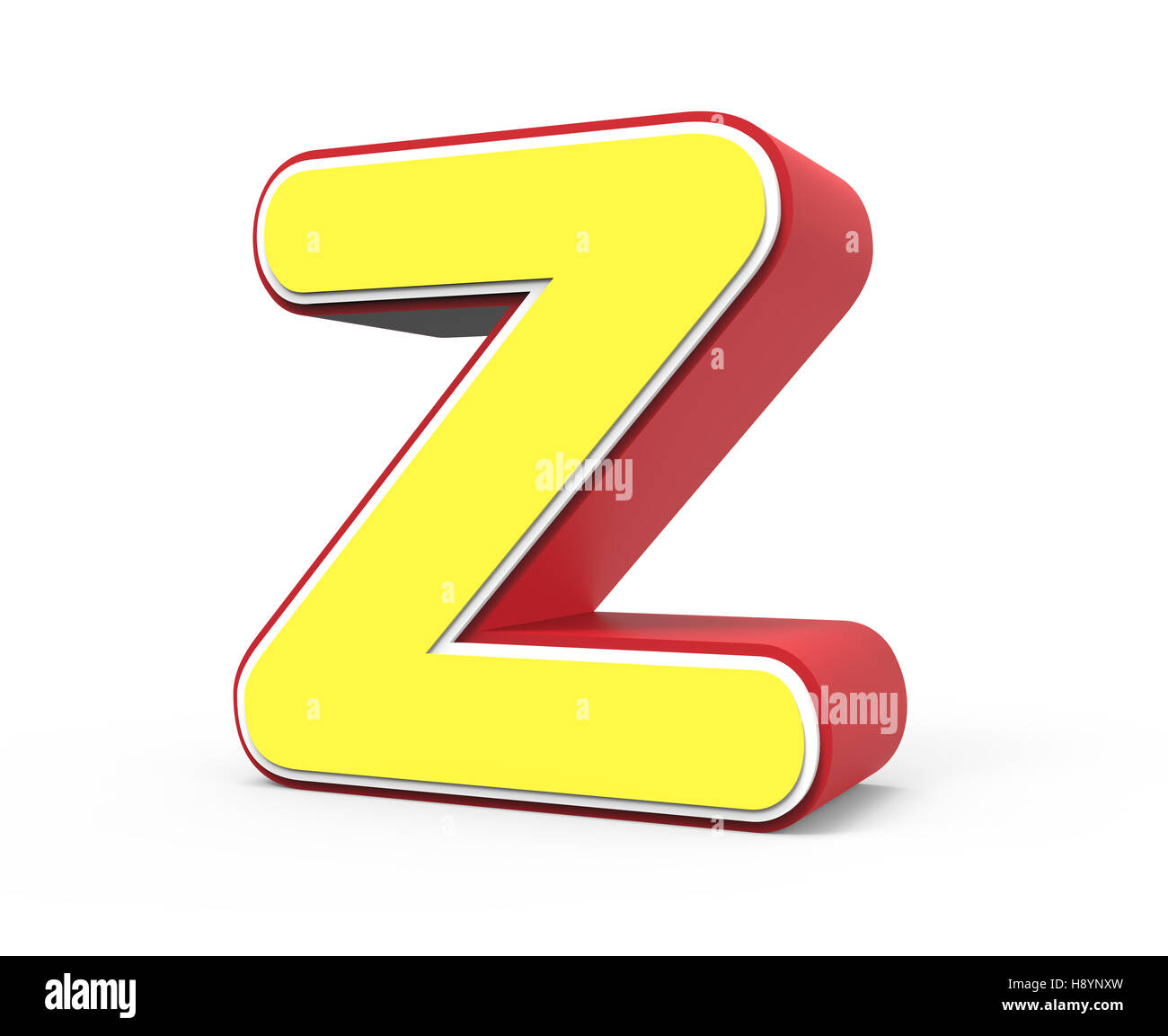 right tilt red framed yellow letter Z, 3D rendering graphic isolated on ...