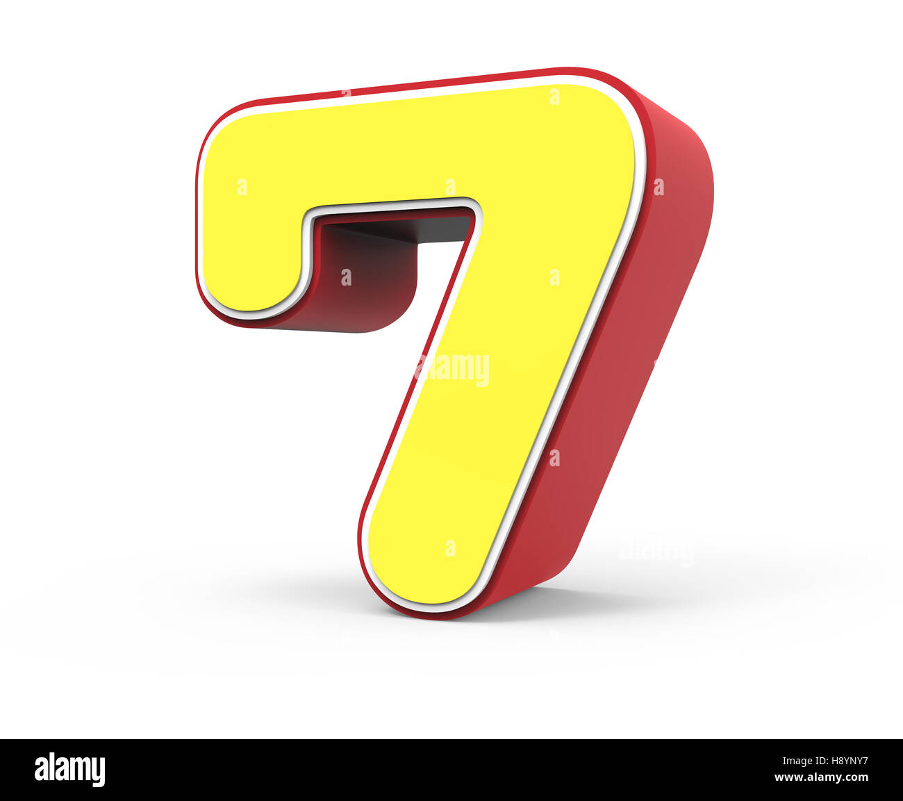 right tilt red framed yellow number 7, 3D rendering graphic isolated on ...