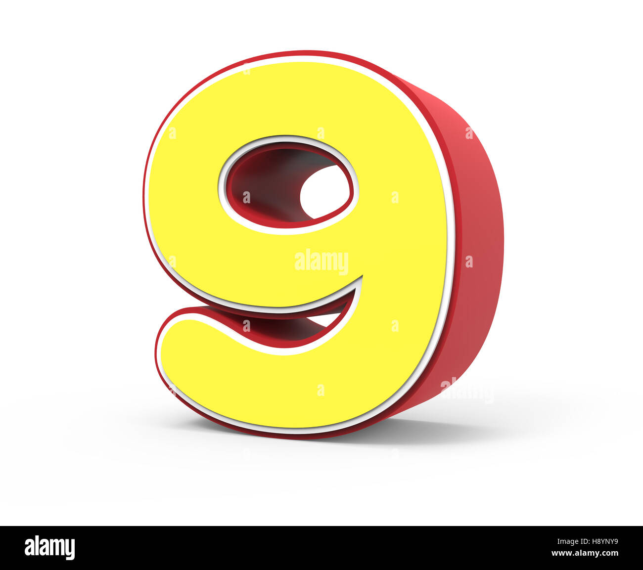 right tilt red framed yellow number 9, 3D rendering graphic isolated on ...