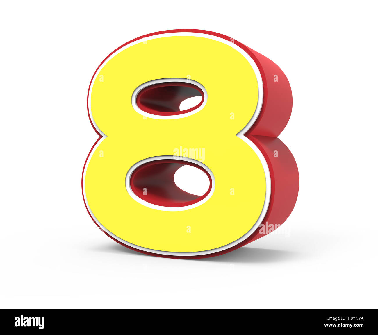 right tilt red framed yellow number 8, 3D rendering graphic isolated on ...
