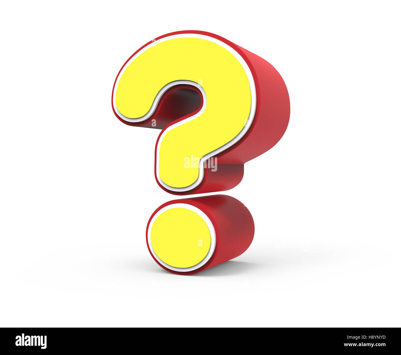 right tilt red framed yellow question mark, 3D rendering graphic ...